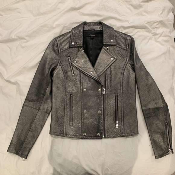 J Brand | Jackets & Coats | Metallic Silvergrey Leather Jacket | Poshmark
